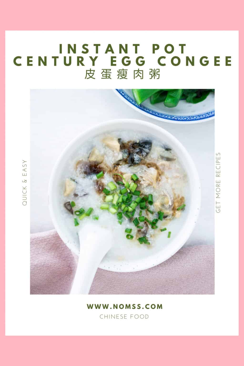 Instant Pot Salted Pork and Century Egg Congee 皮蛋瘦肉粥 壓力鍋 - Nomss.com